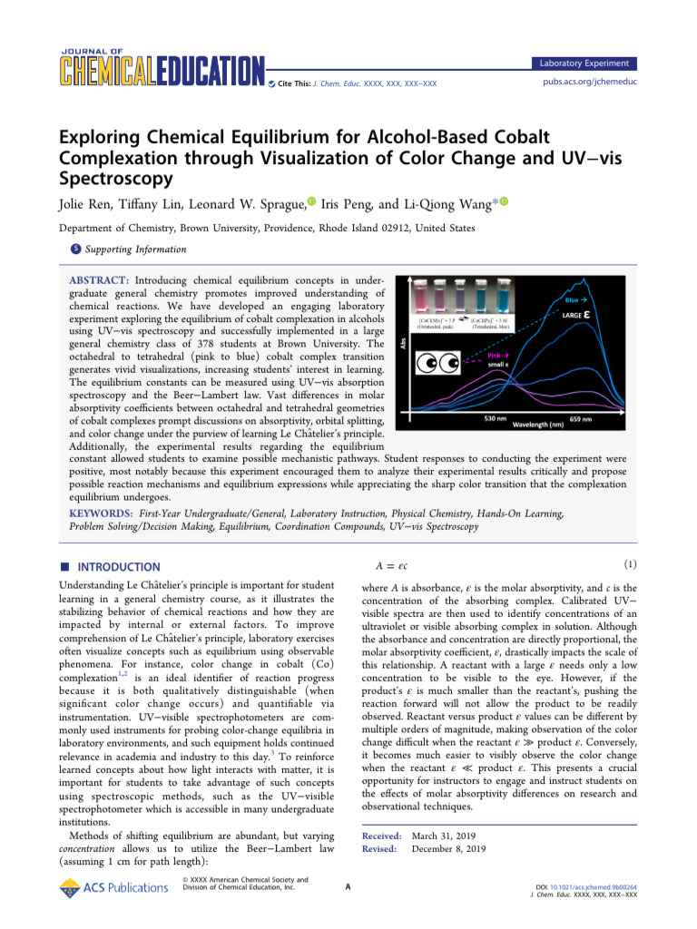Exploring Chemical Equilibrium for Alcohol Bases Cobalt... | PDF ...
