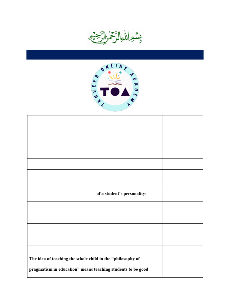 EDU101 Quiz 1 File by Tanveer Online Academy | PDF