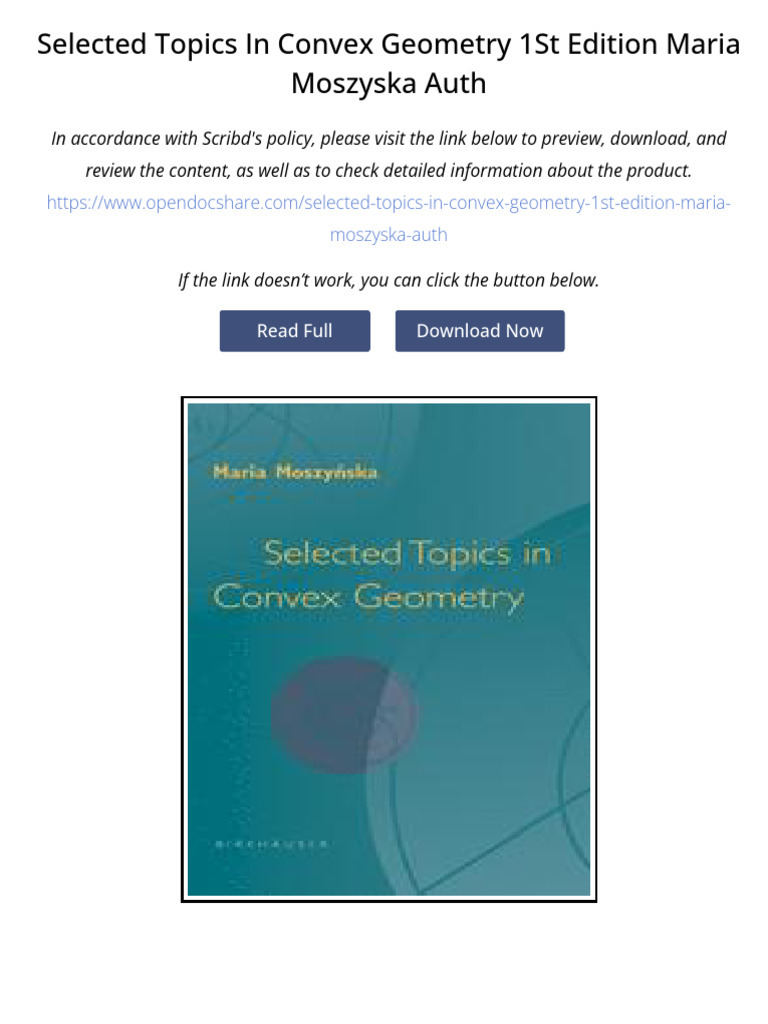 Selected Topics In Convex Geometry 1st Edition Maria Moszyska Auth ...