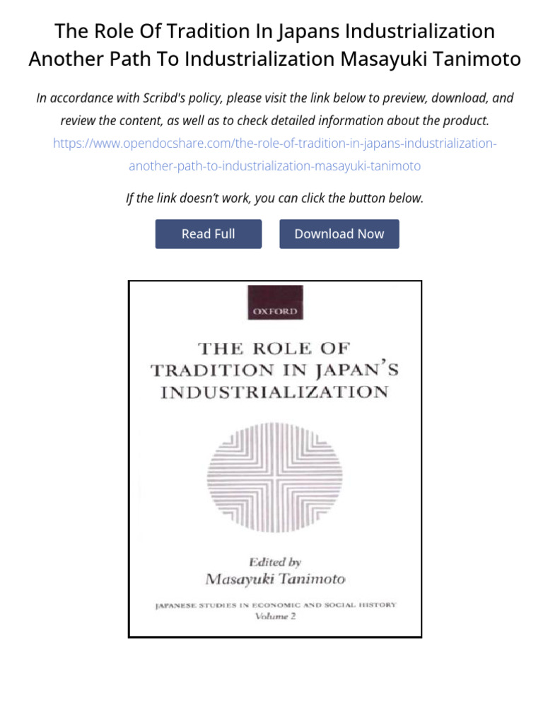 The Role Of Tradition In Japans Industrialization Another Path To Industrialization Masayuki ...