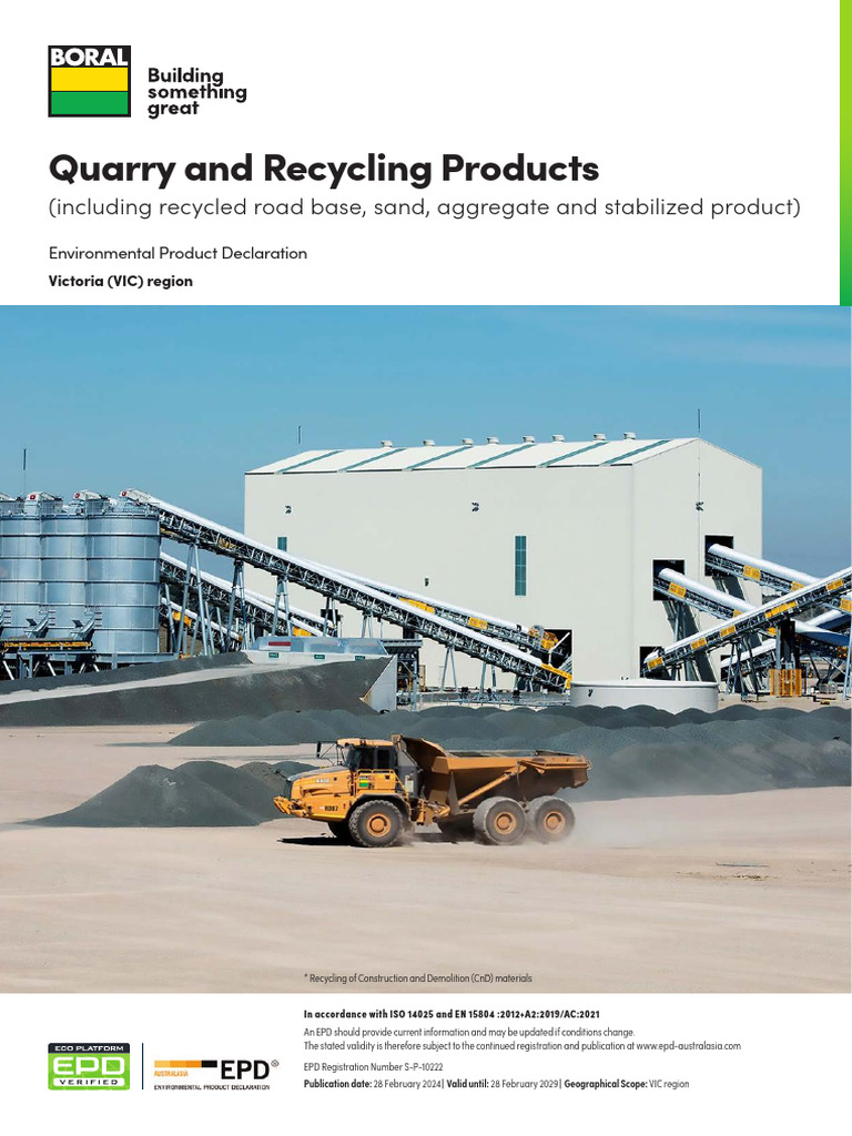 Epd Vic Quarries Recycling Feb 2024 | PDF | Construction Aggregate ...