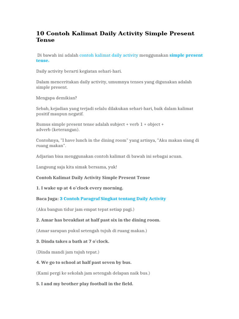 10 Contoh Kalimat Daily Activity Simple Present Te | PDF | Cuisine ...