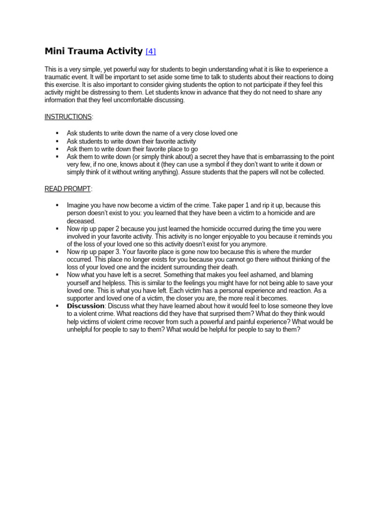 Understanding Trauma Through Activity | PDF