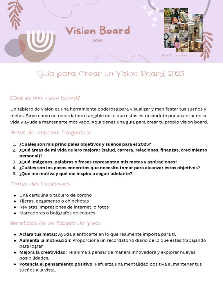 Guía para Crear un Vision Board 2025 | PDF