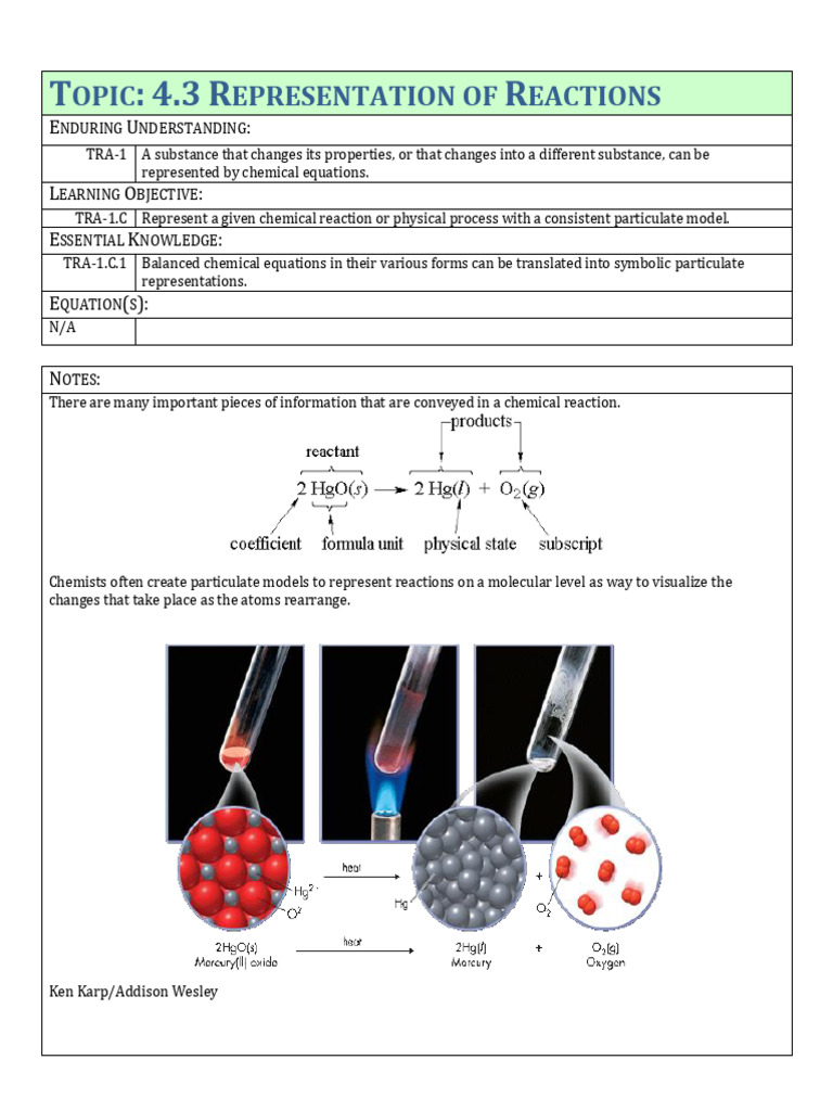 4.3 Representations of Reactions Student | PDF | Chemical Reactions ...