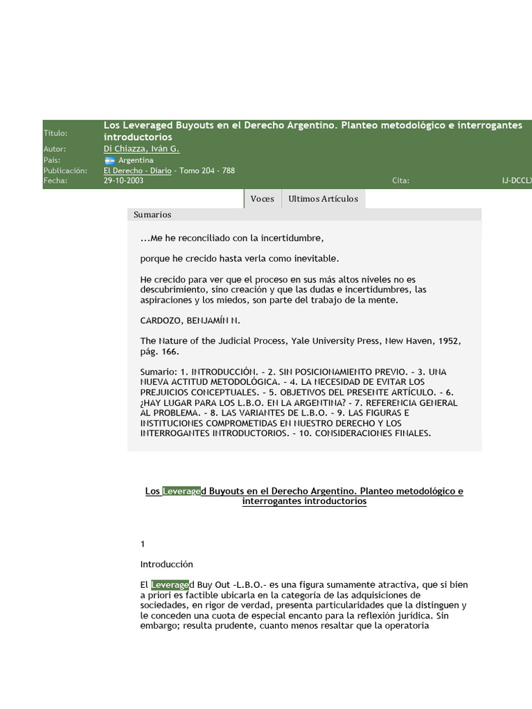 COMPRA APALANCADA DI CHIAZZA | PDF | Deuda | Bancarrota