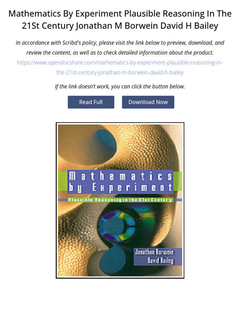 Mathematics By Experiment Plausible Reasoning In The 21st Century ...