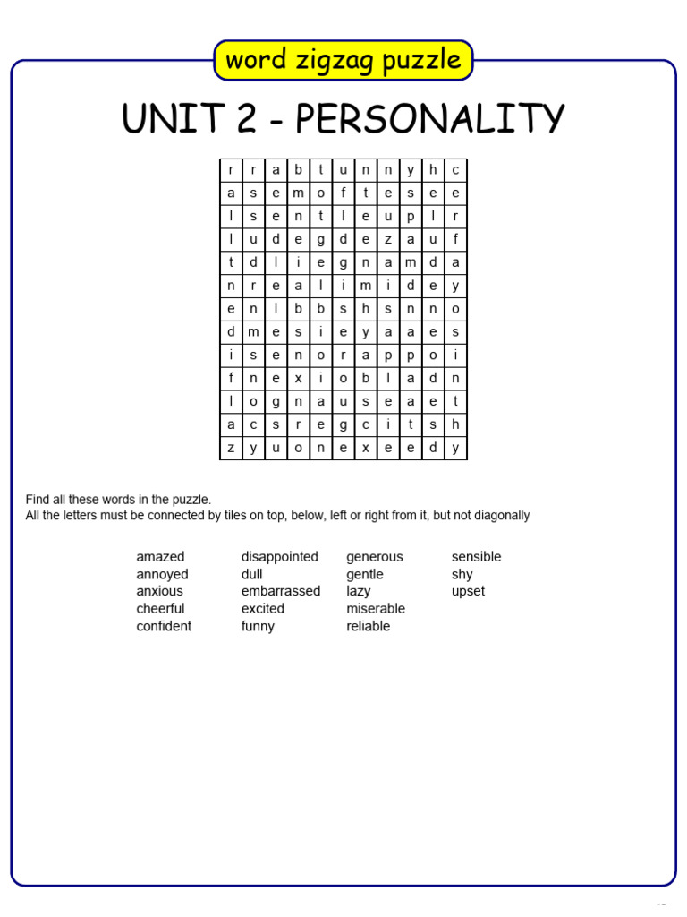 Personality Word Zigzag Puzzle | PDF