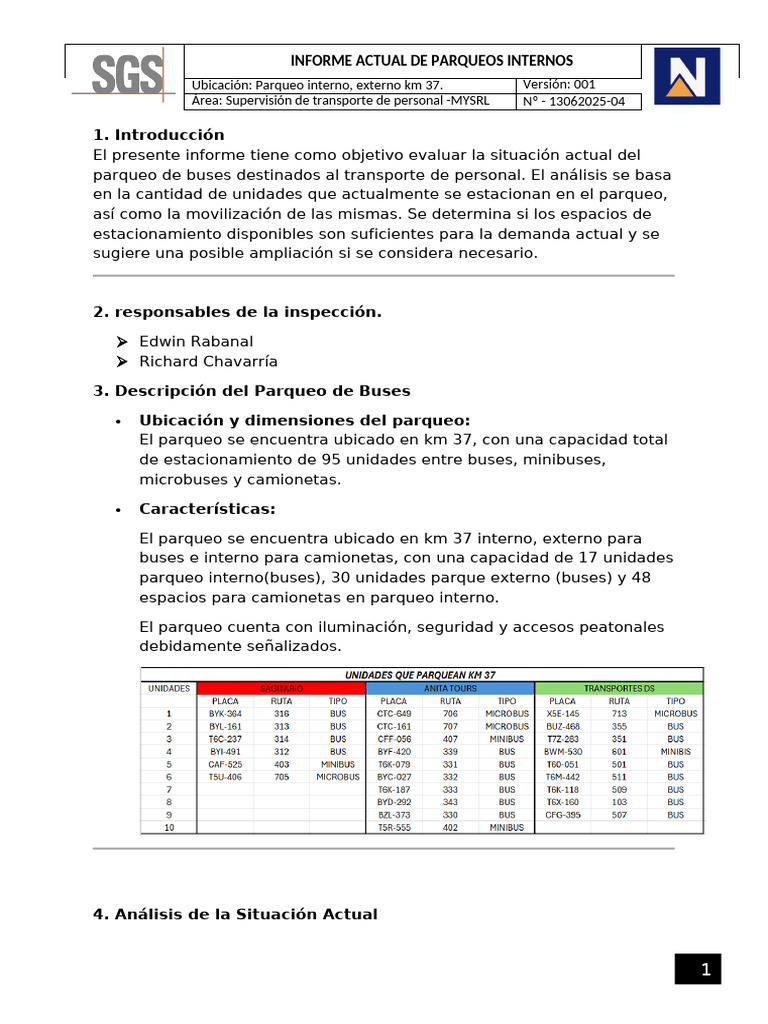 Informe sobre Capacidad de Parqueo en Km 37 | PDF | Estacionamiento ...