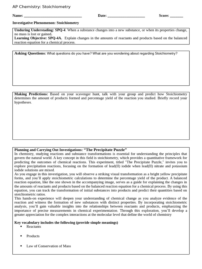 Student Copy Stoichiometry AP | PDF | Stoichiometry | Chemical Reactions