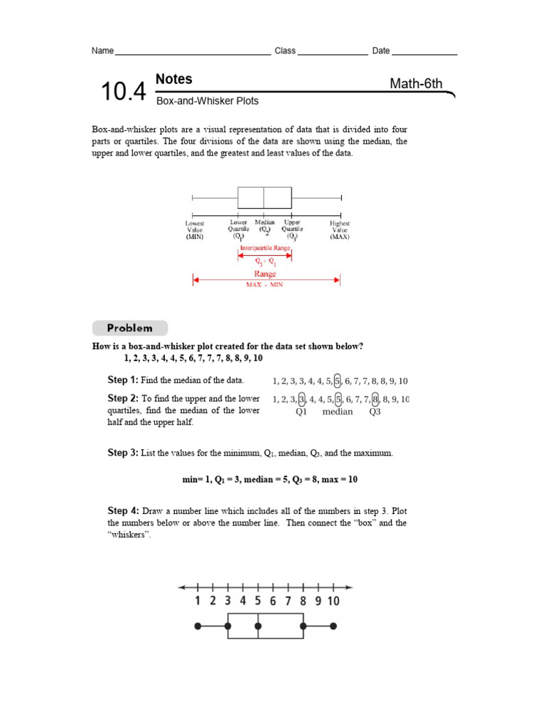 Emma Witinok - 10.4 Notes - Box and Whisker Plots | PDF