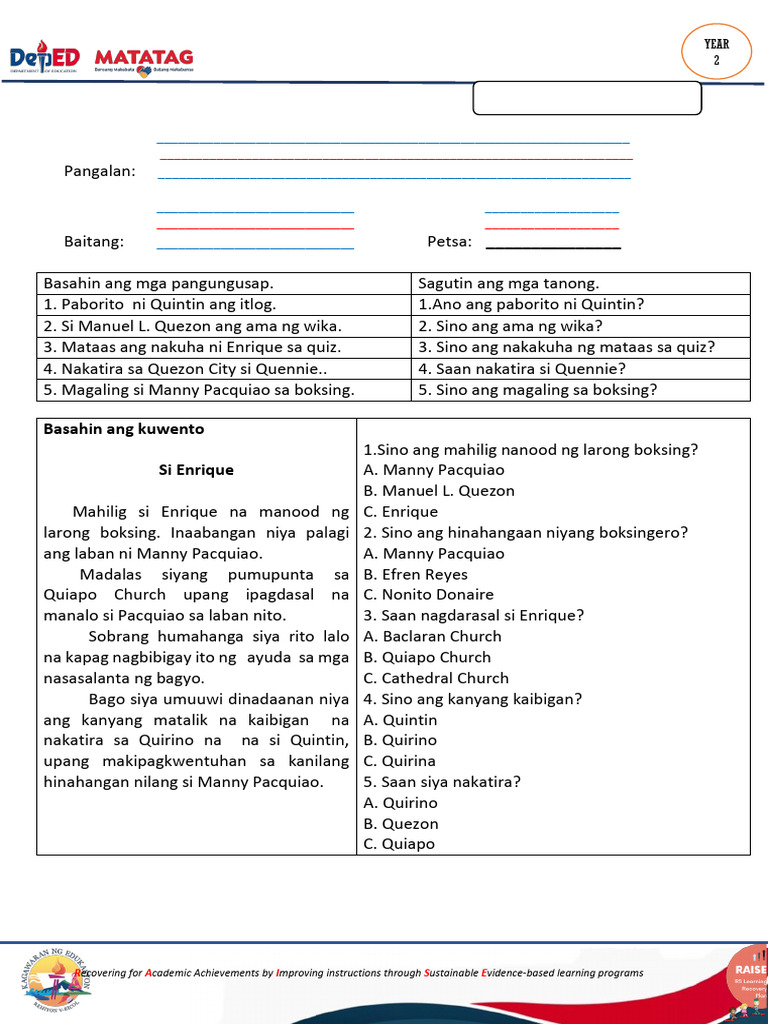 8wk Worksheet Src q Year 2 1final | PDF