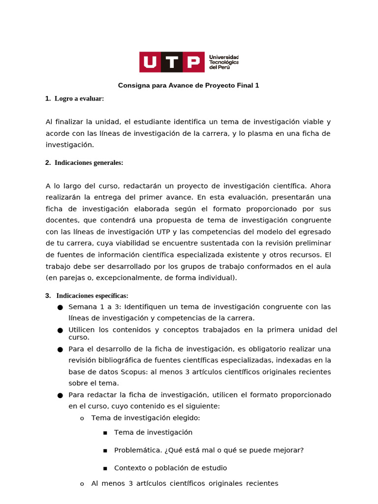 ? (AC-S02) Semana 02 – Avance de Proyecto Final 1 - FORMACION PARA LA INVESTIGACION | PDF ...