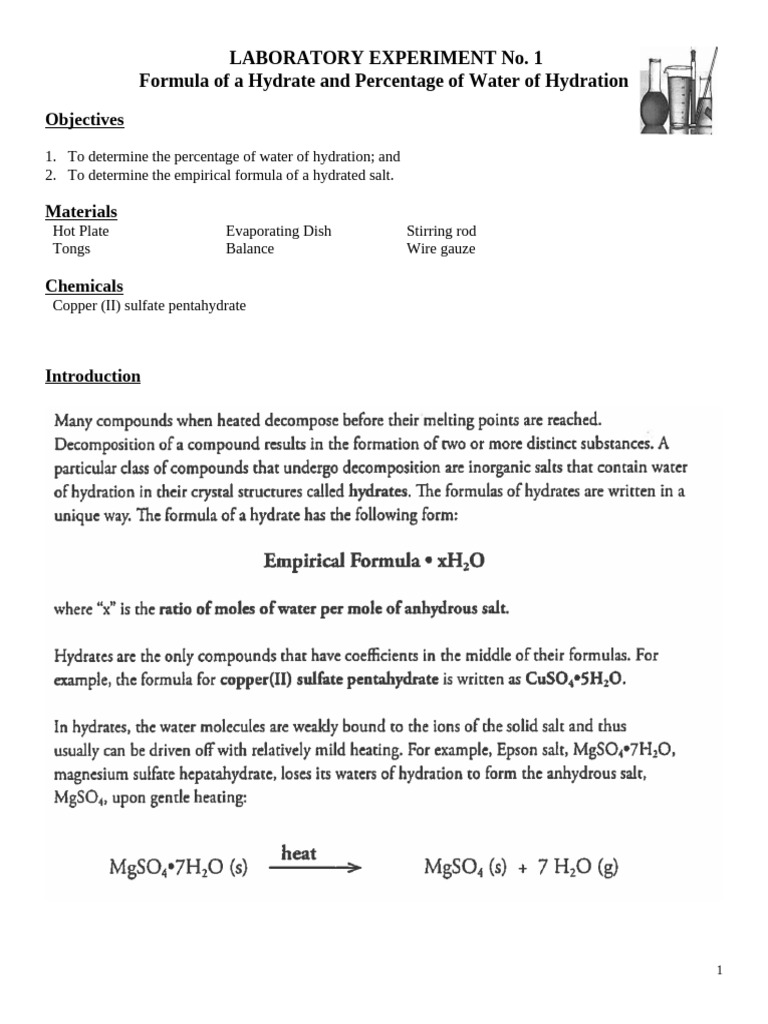 Hydrate Formula and Water Percentage Lab | PDF | Water | Mole (Unit)