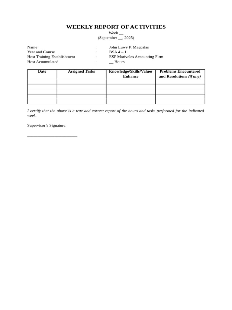Weekly Report of Activities | PDF