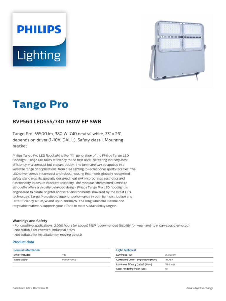 BVP564 LED555 740 380W EP SWB | PDF | Lighting | Light Emitting Diode