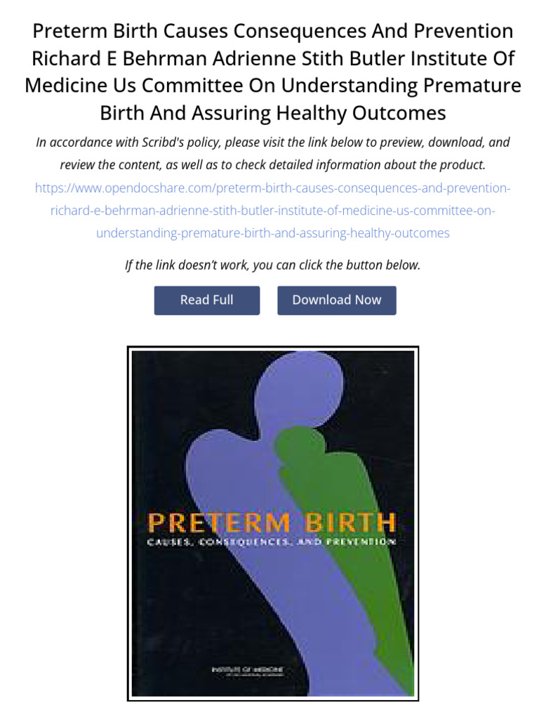 Preterm Birth Causes Consequences And Prevention Richard E Behrman Adrienne Stith Butler ...