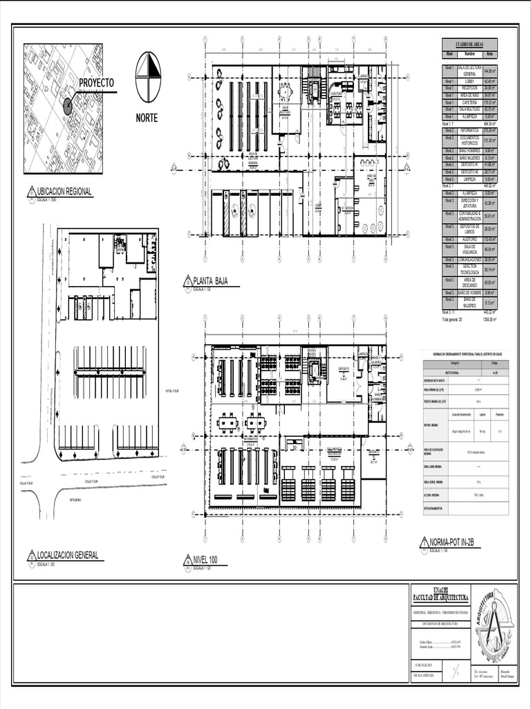 PLANOS ARQUITECTONICO BIBLIOTECA - EL RINCÓN - CARLOS ALFARO GERARDO ...