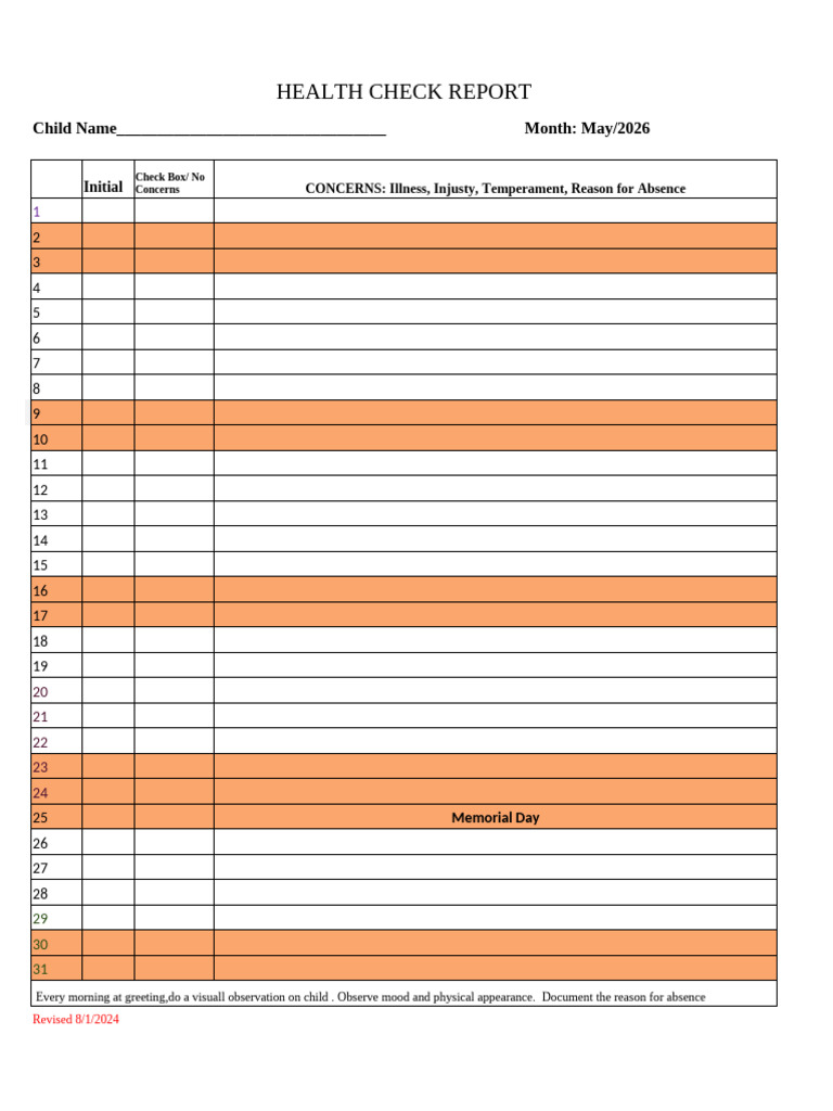 Health Check Form 2025 | PDF