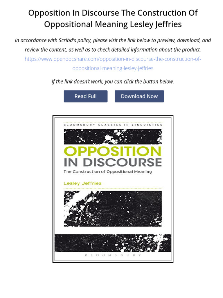 Opposition In Discourse The Construction of Oppositional Meaning Lesley ...