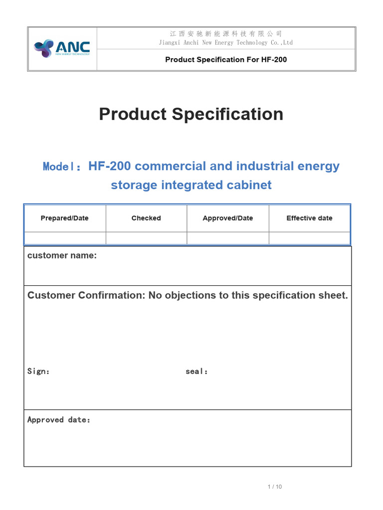 Product Specification | PDF | Energy Storage | Alternating Current