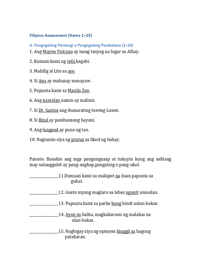 Filipino Assessment 1 25 | PDF