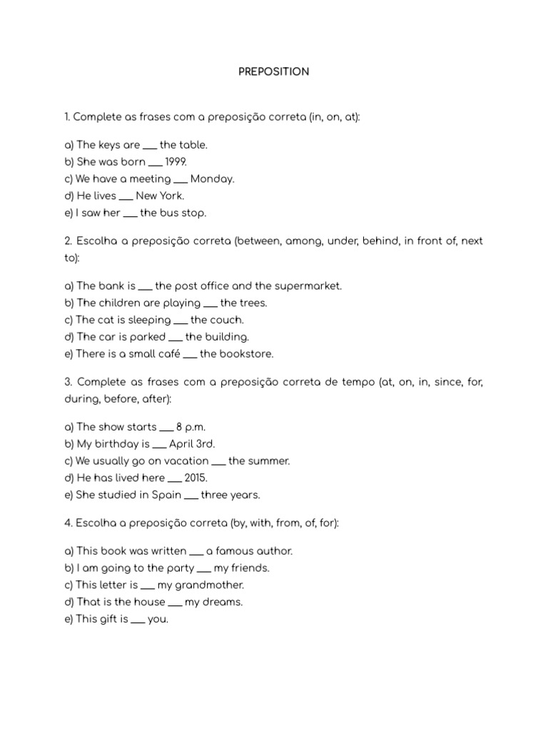 Prepositions Practice Exercises | PDF