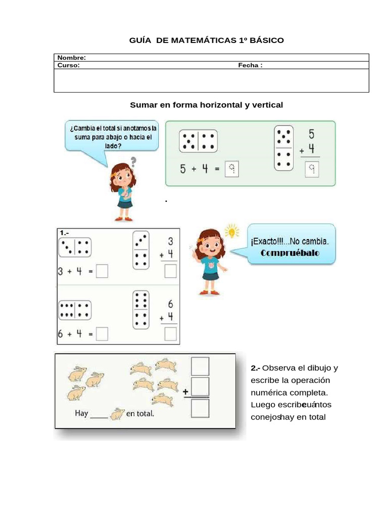 Guía de Sumas para 1º Básico | PDF