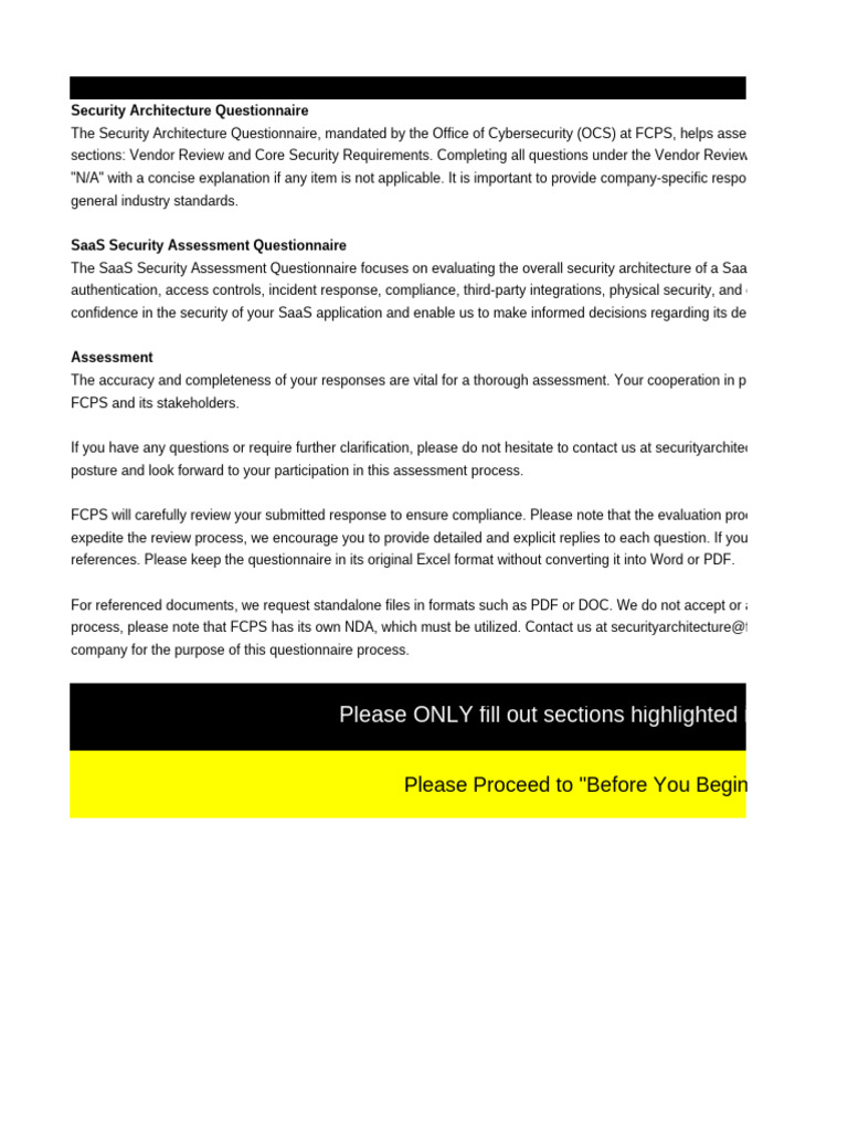 FCPS Security Architecture Questionnaire | PDF | Computer Security ...