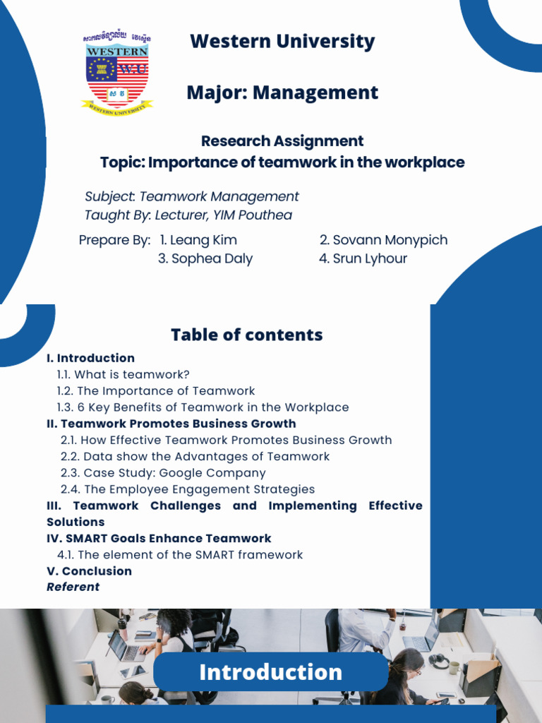 Western University Major: Management: Topic: Importance of Teamwork in ...
