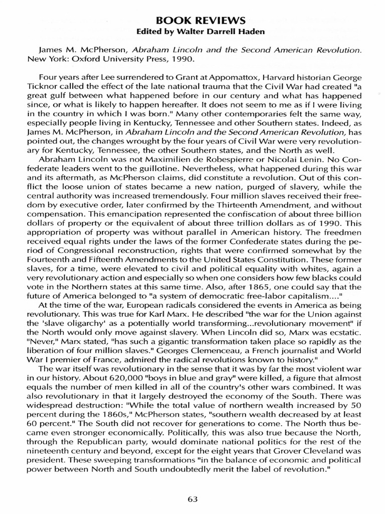 Book Reviews - Abraham Lincoln and The Second American Revolution | PDF