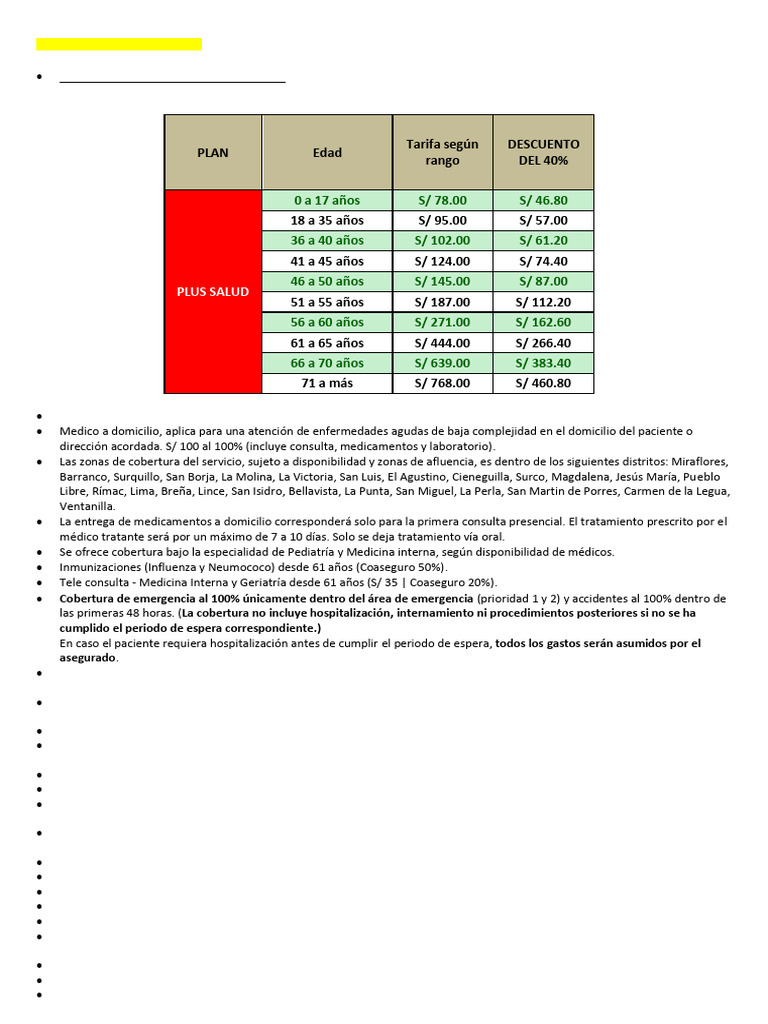 Tarifas y Cobertura del Plan Plus Salud | PDF | Hospital | Ciencias de ...