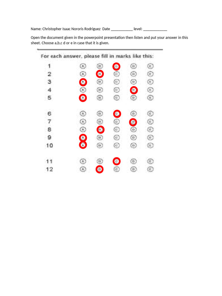 Quiz Answer Sheet Instructions | PDF