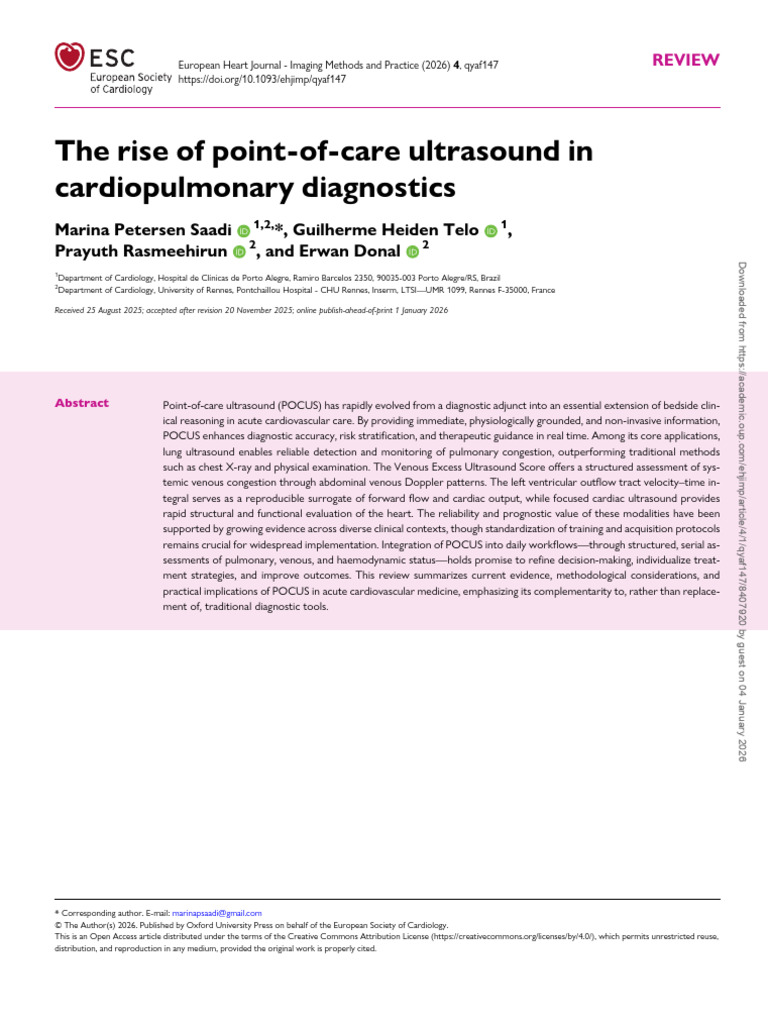 POCUS in Acute Cardiovascular Care | PDF | Myocardial Infarction ...