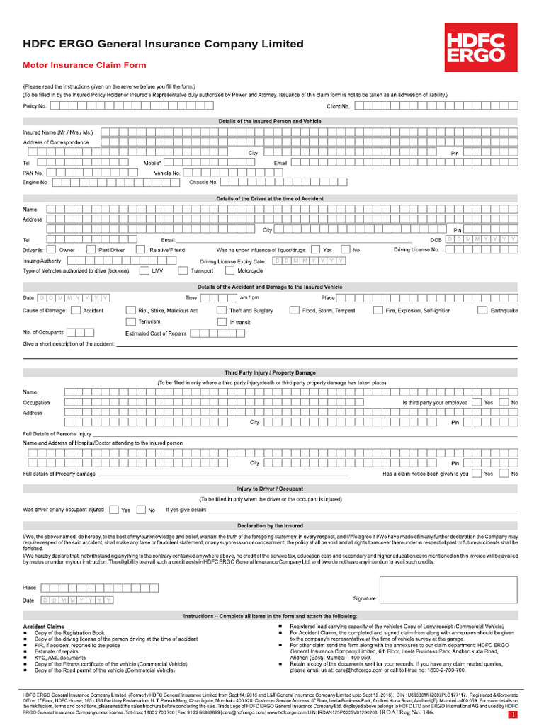 Hdfc New Claim Form | PDF