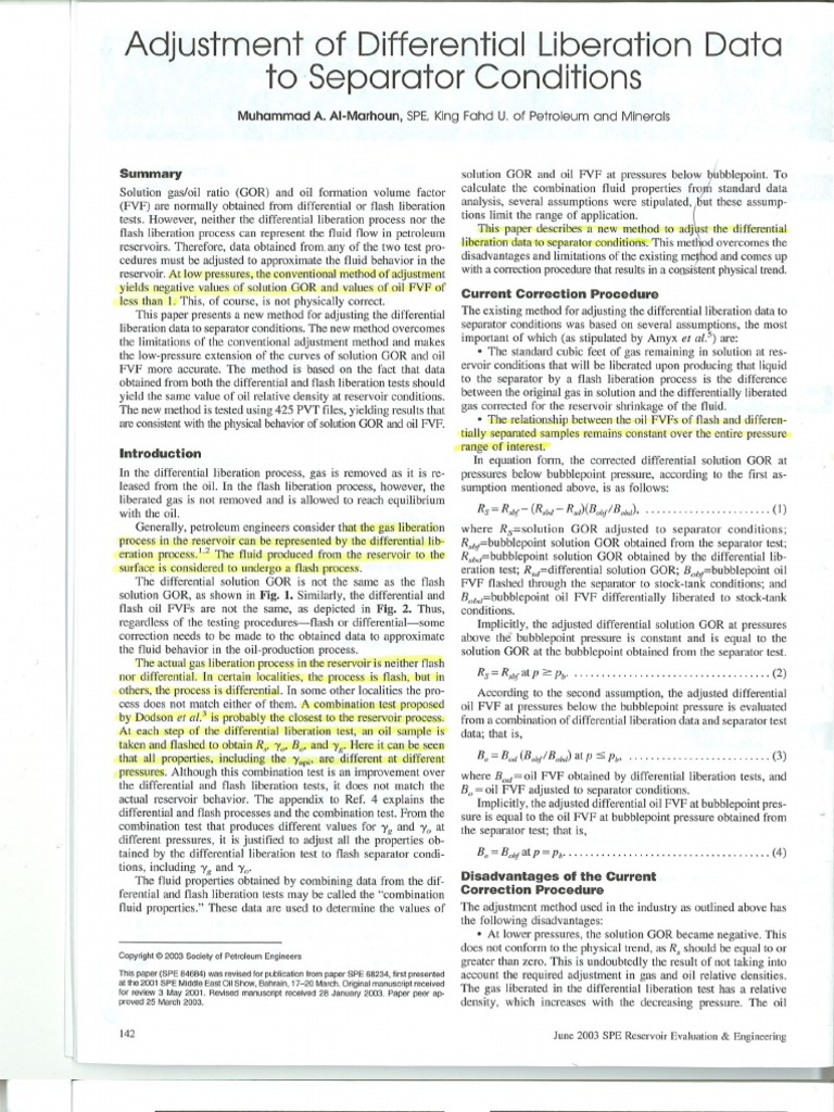 Adjustment of Differential Liberation Data To Separator Cond | PDF ...
