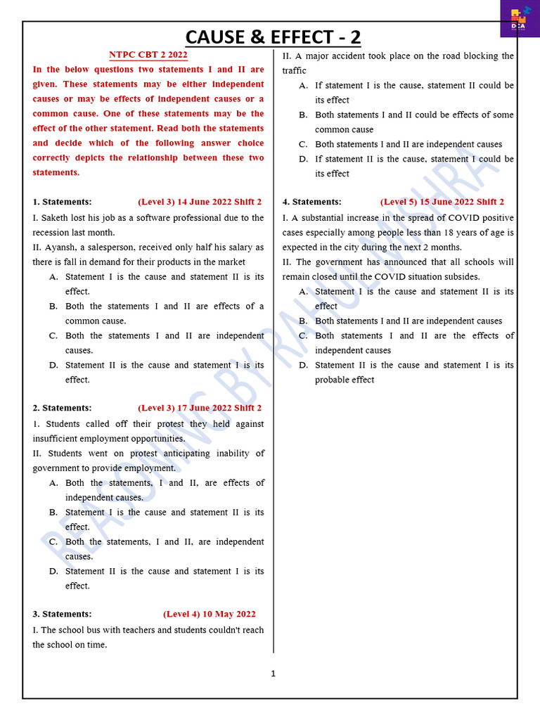 Cause and Effect Analysis Questions | PDF | Economies