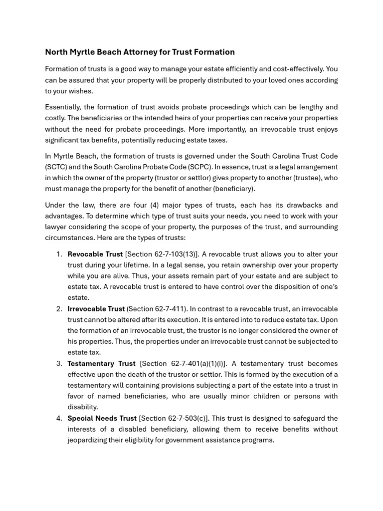 North Myrtle Beach Attorney For Trust Formation | PDF | Probate ...