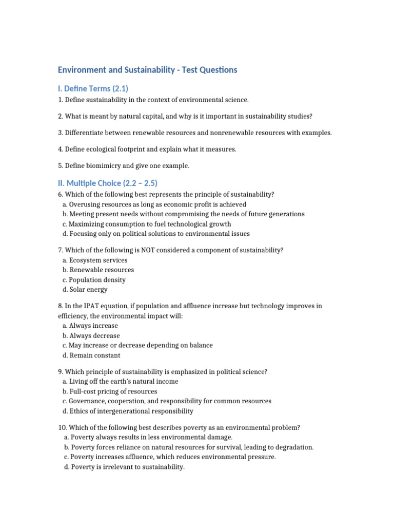 Environment - and - Sustainability - Test AND ANSWER KEY | PDF ...