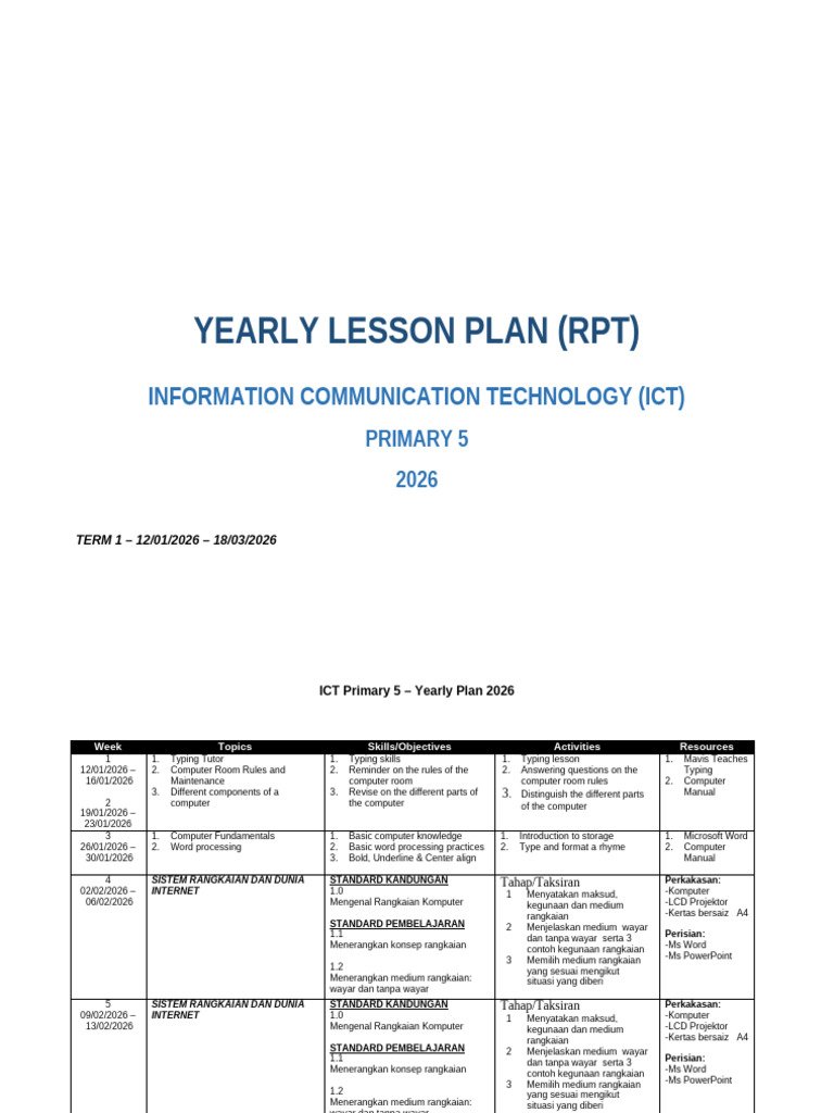 Primary 5 ICT Yearly Plan 2026 | PDF