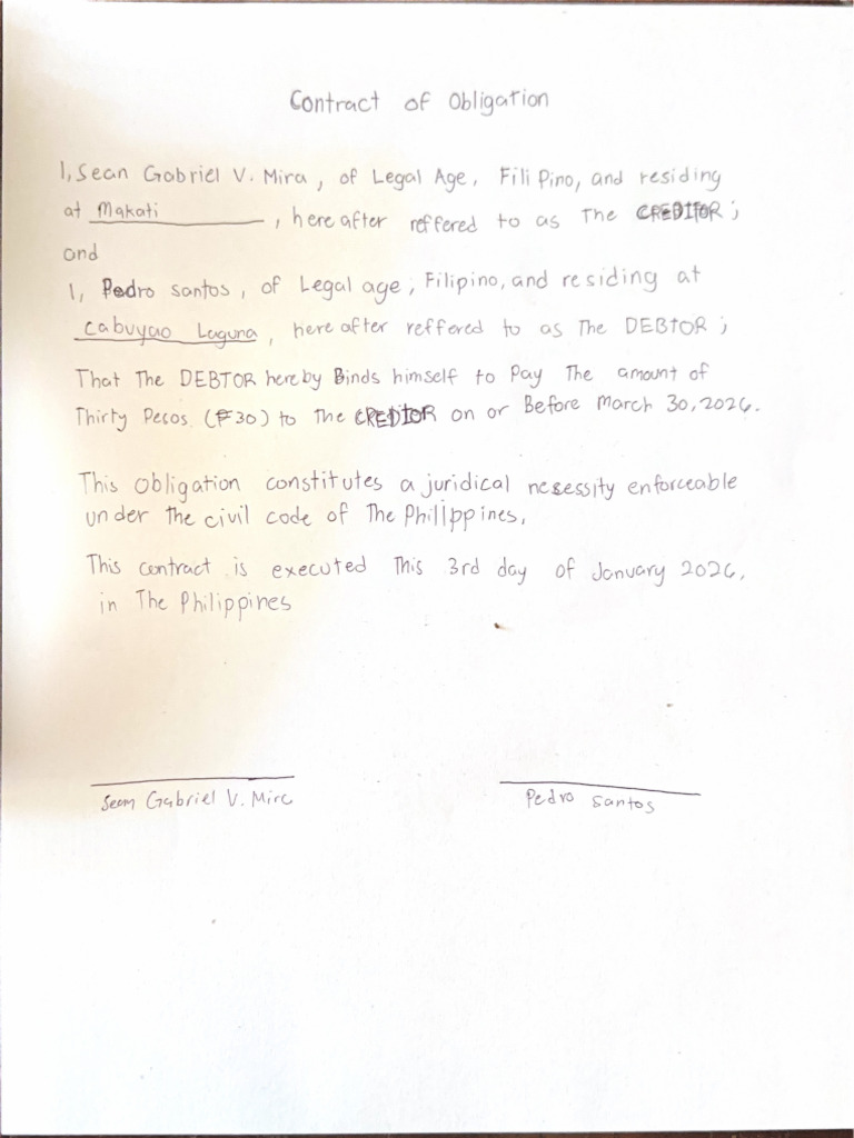 Obligation Contract Sample | PDF