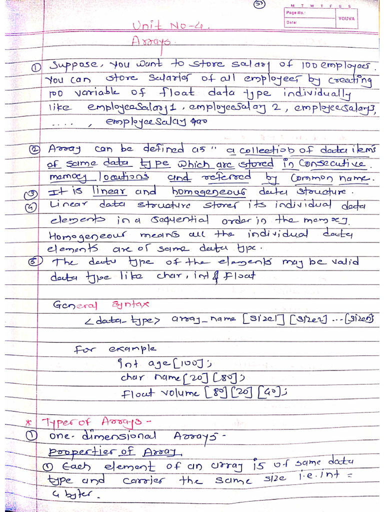 Unit 4 .Array Notes | PDF