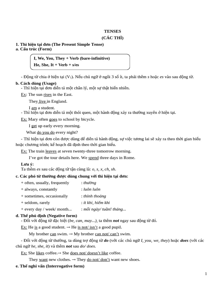 1. TENSES (Các thì) | PDF