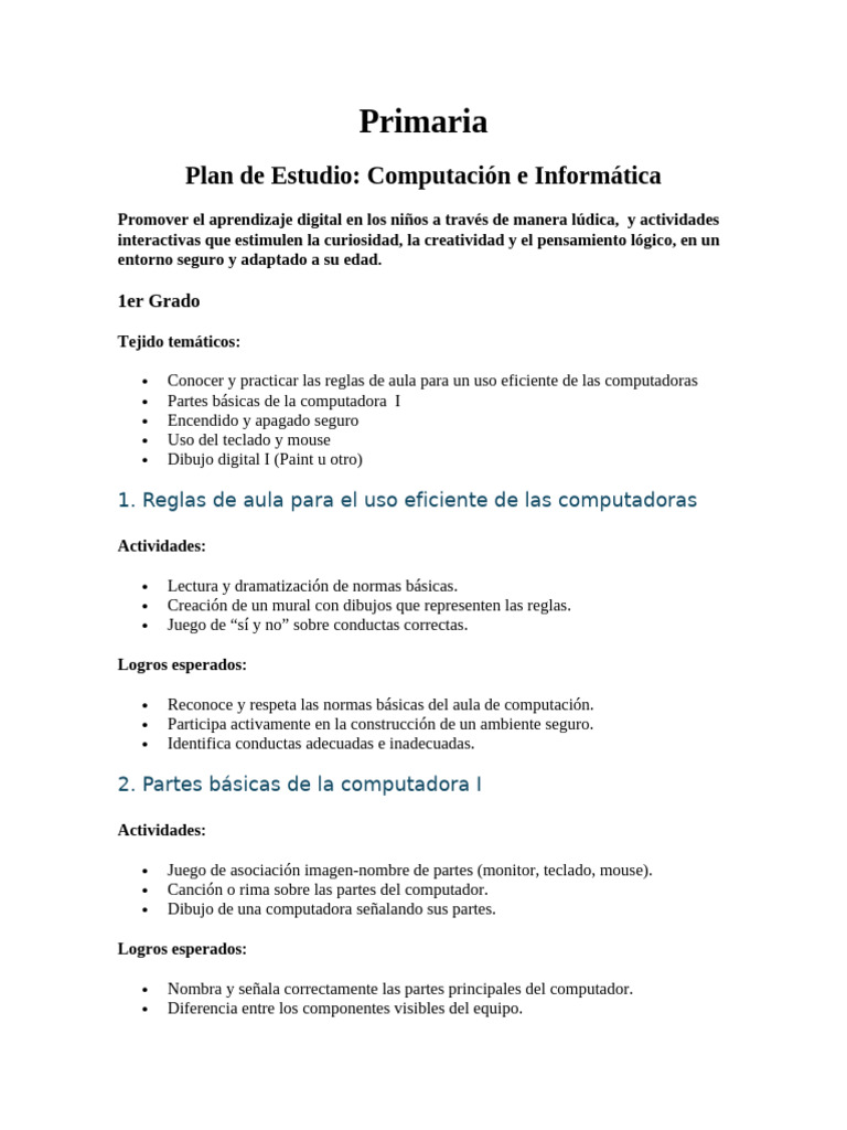 Programa de Estudio 1er a 6to | PDF | Scratch (lenguaje de programación) | Microsoft Excel