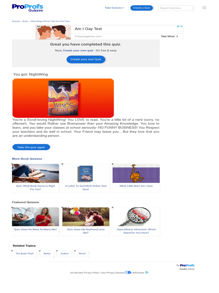 Quiz Result What Wings of Fire Tribe Are You Qu | PDF