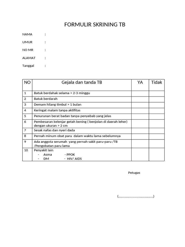 Formulir Skrining TB dan MDR | PDF