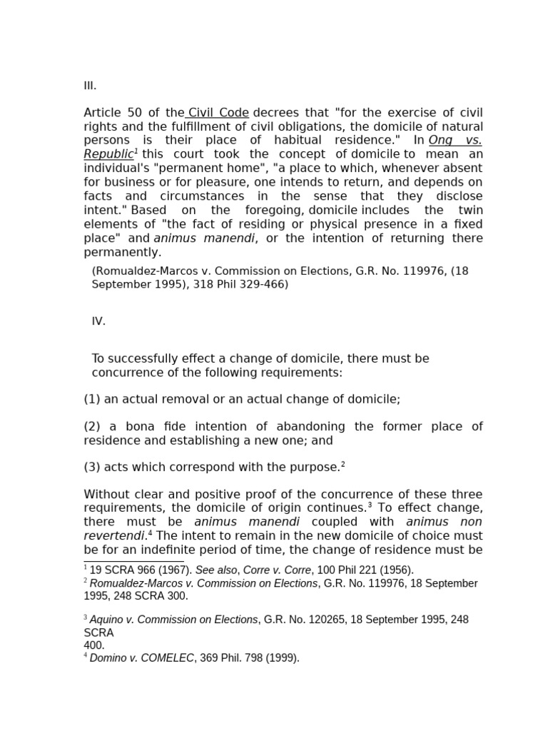 Notes 2 Compiled Election Cases | PDF | Domicile (Law) | Private Law