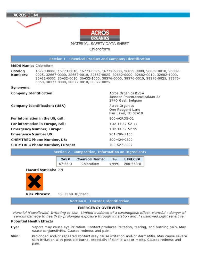 Chloroform Safety Data Sheet | PDF