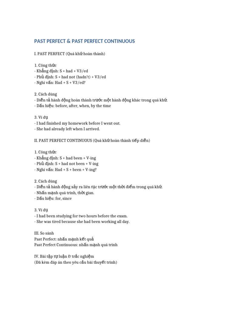 Past Perfect & Past Perfect Continuous | PDF