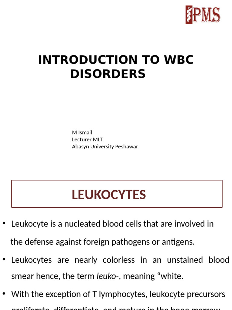 Lecture-9 Introduction To WBC Disorder-1 | PDF | White Blood Cell ...